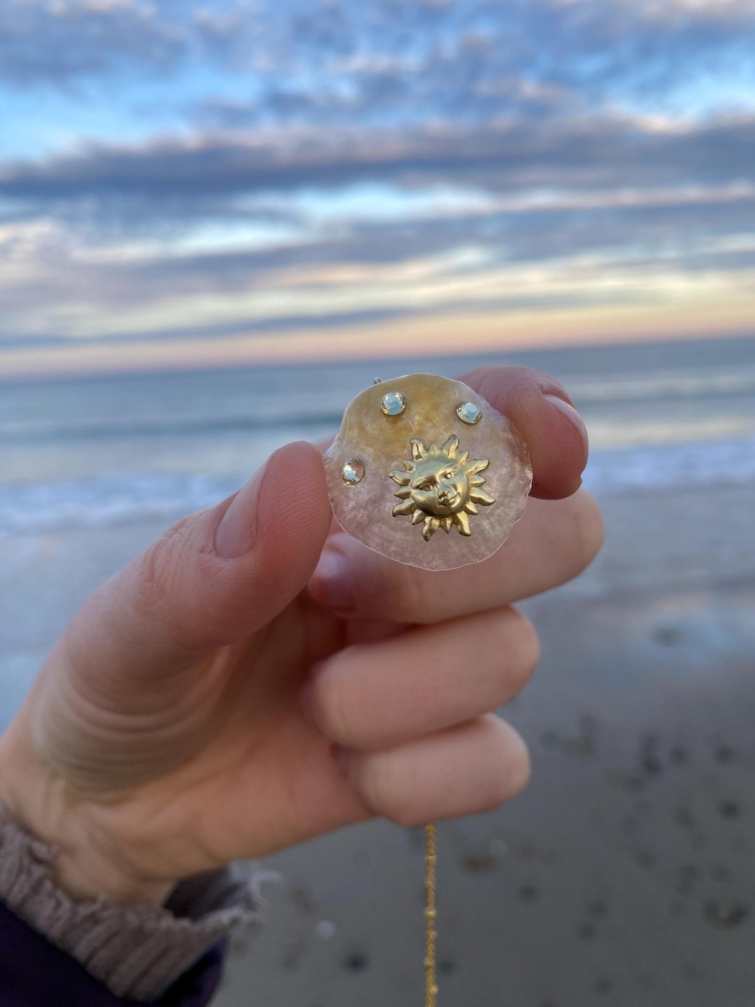 ONE OF A KIND | Shell Sun Face Mermaid Necklace | Gold Filled Satellite ...