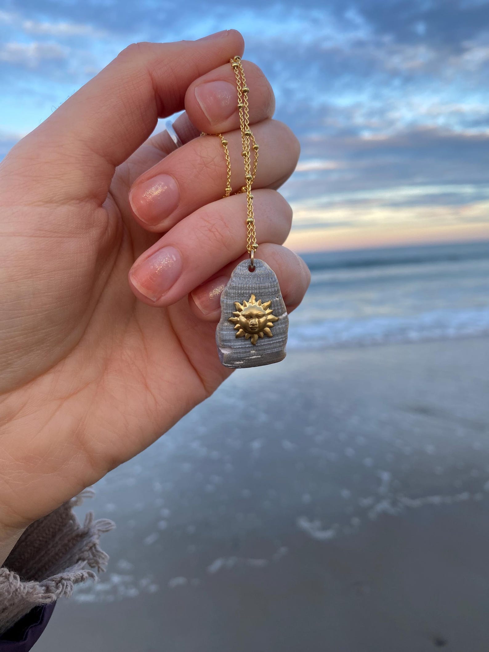 ONE OF A KIND | Purple Shell Sun Face Necklace | Gold Filled Satellite ...