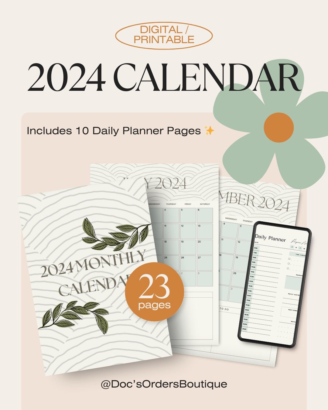 2024 Monthly Calendar Printable Planner Digital Download Minimalist ...