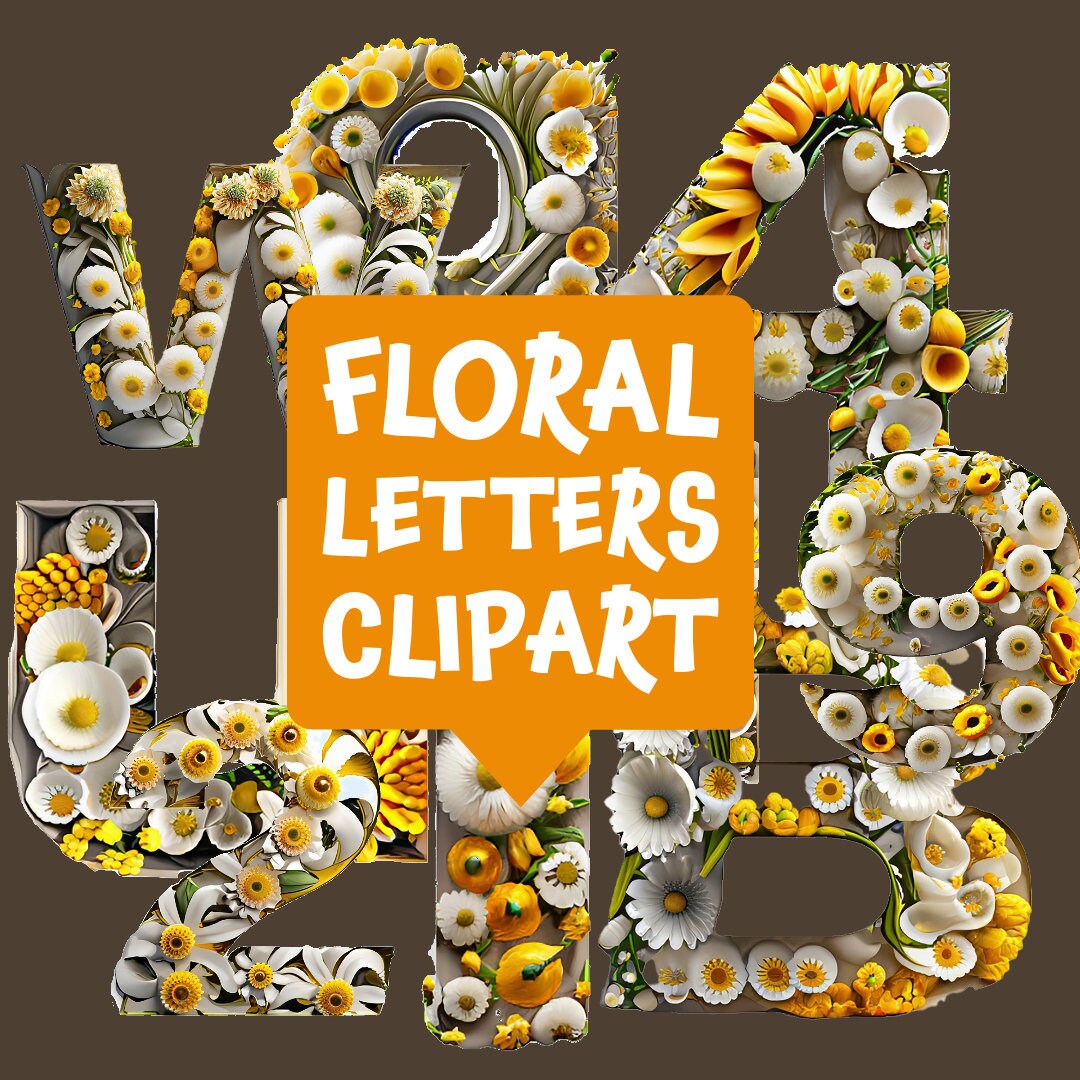 Floral Alphabet Clipart, Letters Clipart, Digital Alphabet, Printable ...