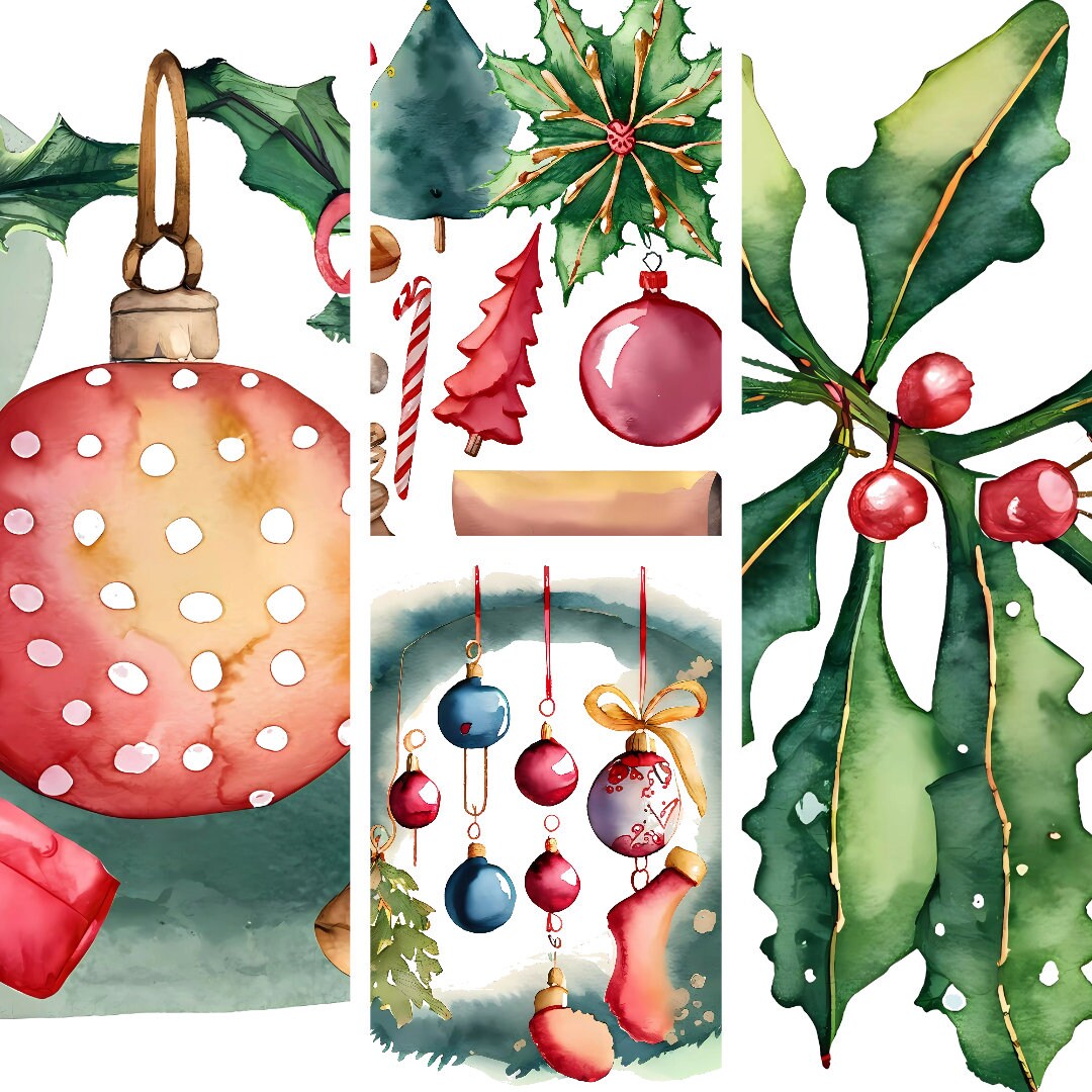 Cute Christmas Watercolor Clipart Bundle, Cute Santa Watercolor ...
