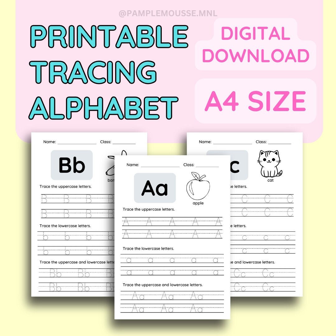 A4 Tracing Pad digital Download Black & White Alphabet W/ Characters ...