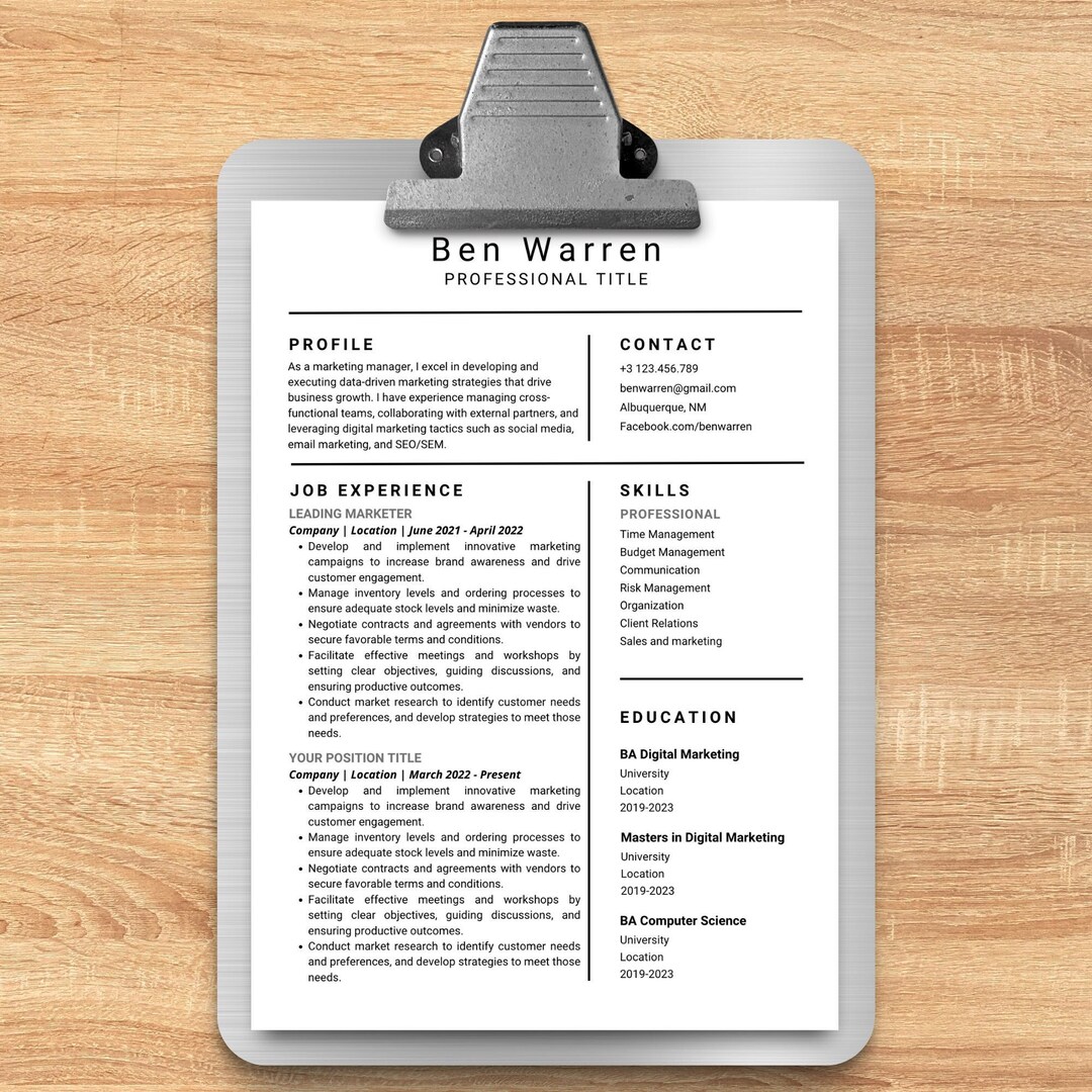 2023 Simple Resume Template for Canva • Creative Executive ATS Friendly ...