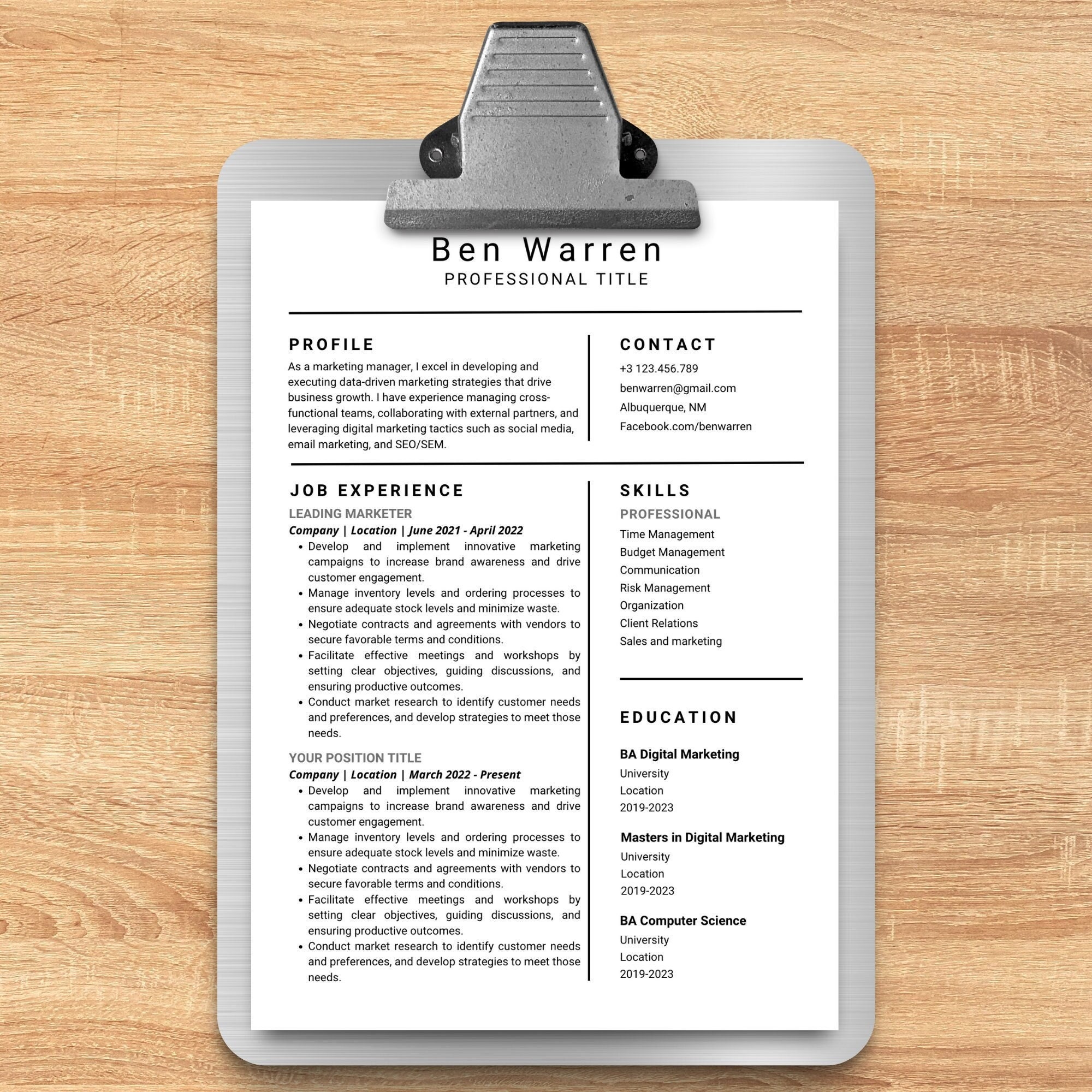 2023 Simple Resume Template for Canva • Creative Executive ATS Friendly ...