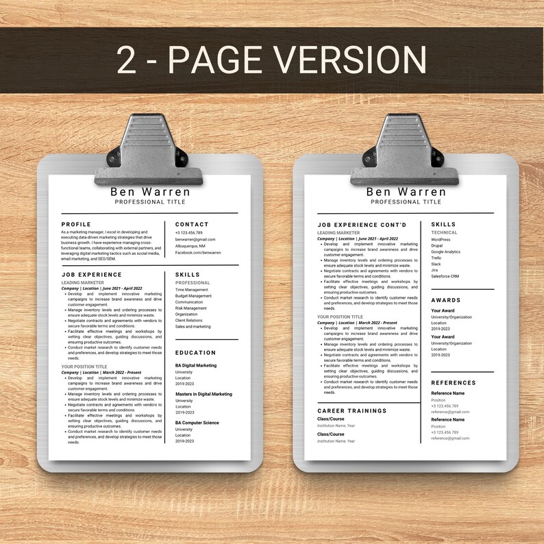 2023 Simple Resume Template for Canva • Creative Executive ATS Friendly ...