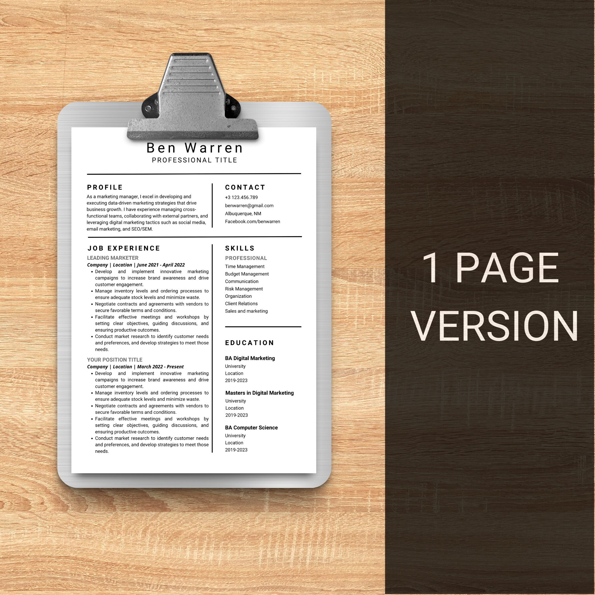 2023 Simple Resume Template for Canva • Creative Executive ATS Friendly ...
