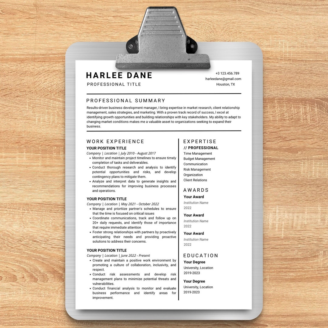 2023 Professional Resume Template for Canva Simple Modern One and Two ...