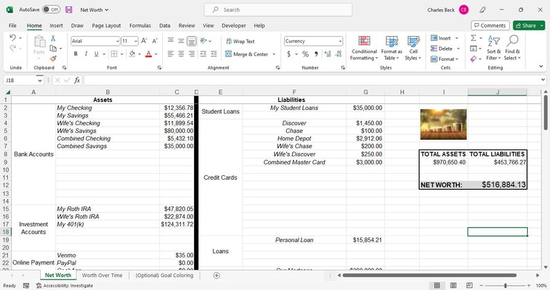 Net Worth Spreadsheet Template. Simple, Basic, Very Easy to Use. - Etsy