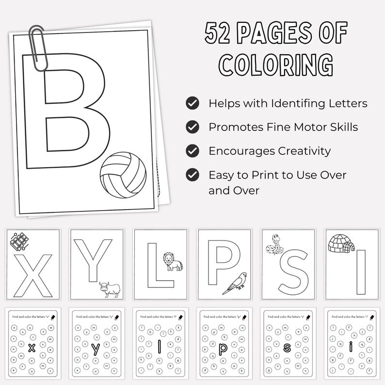 52-page Alphabet Coloring Book for Kids, Creativity, Letter Recognition ...