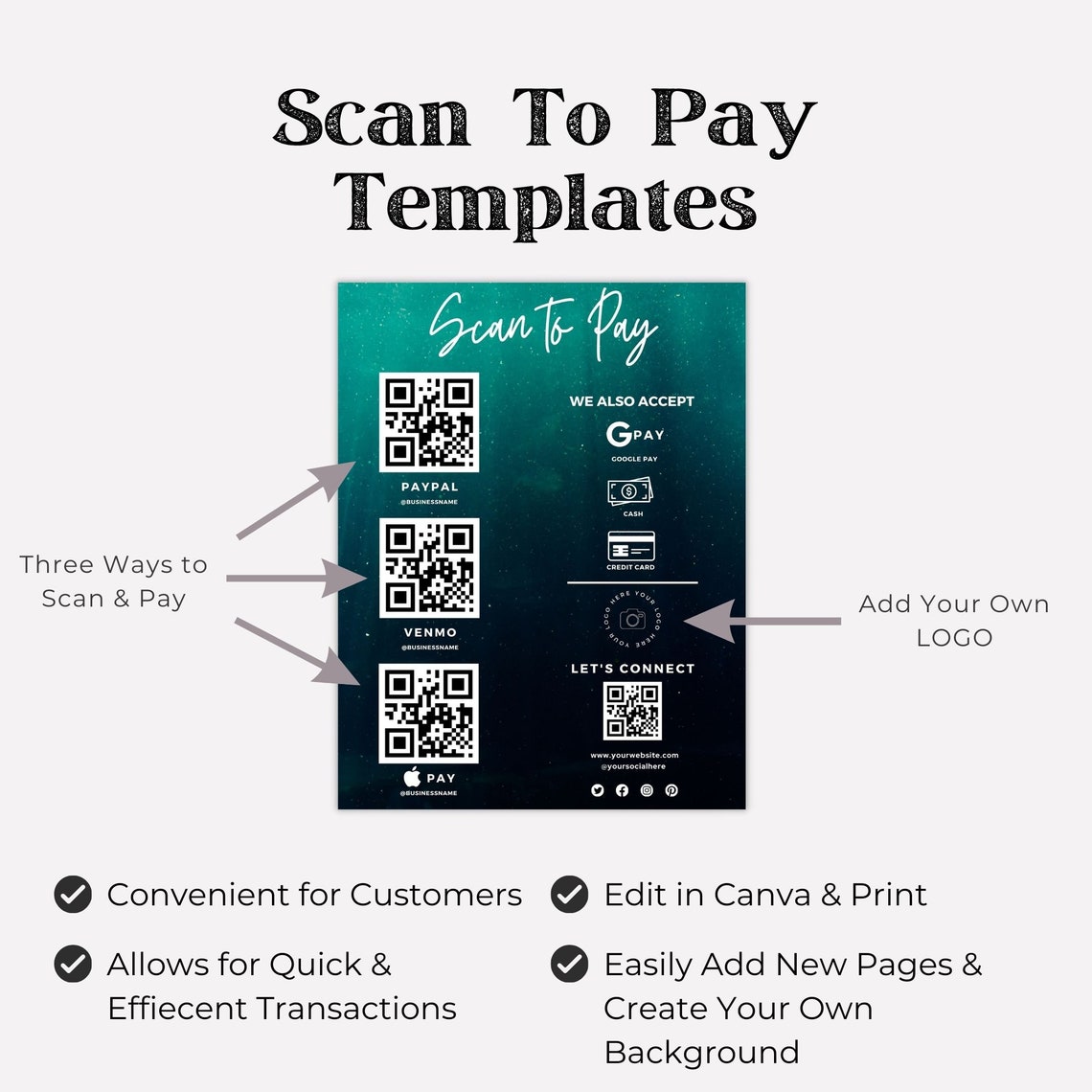 Scan to Pay Templates, QR Code Sign, Edit With Canva Template ...
