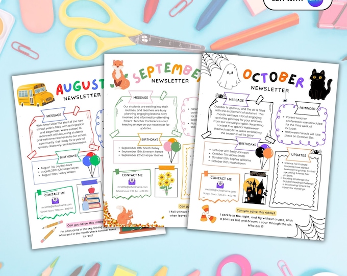 Newsletter Template, Editable Newsletter, Monthly Newsletter, School ...