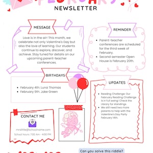 Newsletter Template, Editable Newsletter, Monthly Newsletter, School ...