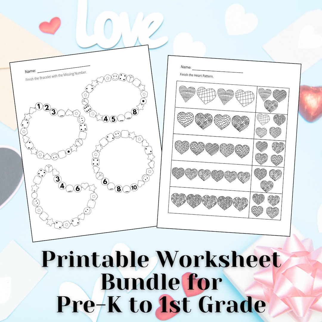 Valentines Day Pre-k to 1st Grade Worksheet Bundle, Valentines Day ...