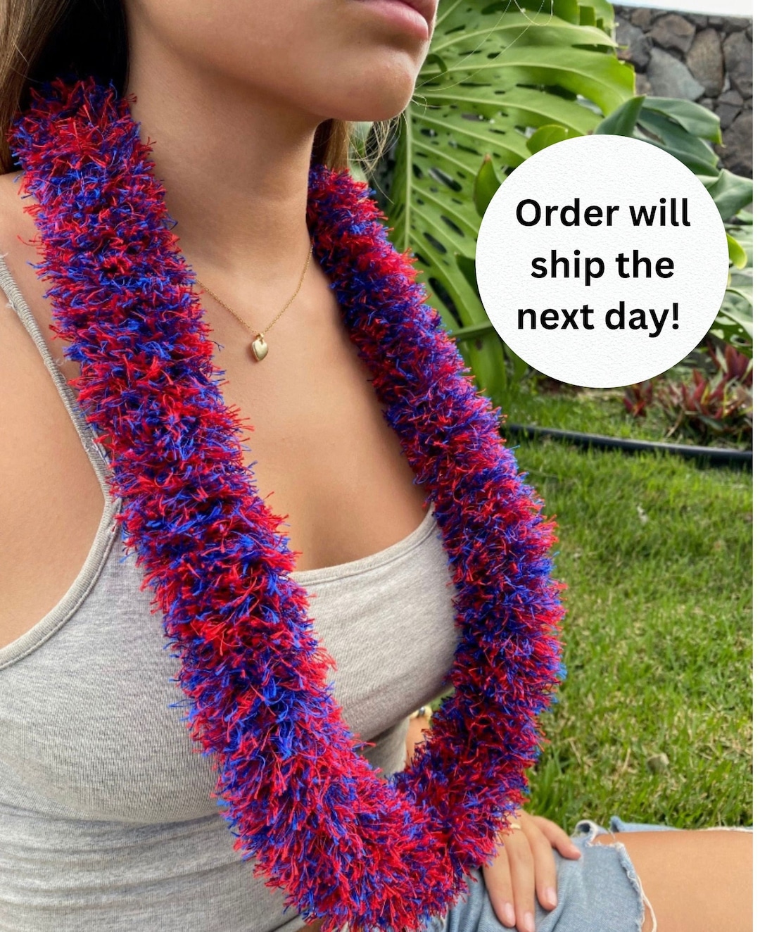 Customizable 36-inch Feather Yarn Lei, Hawaii 2 Color Yarn Lei, Senior ...