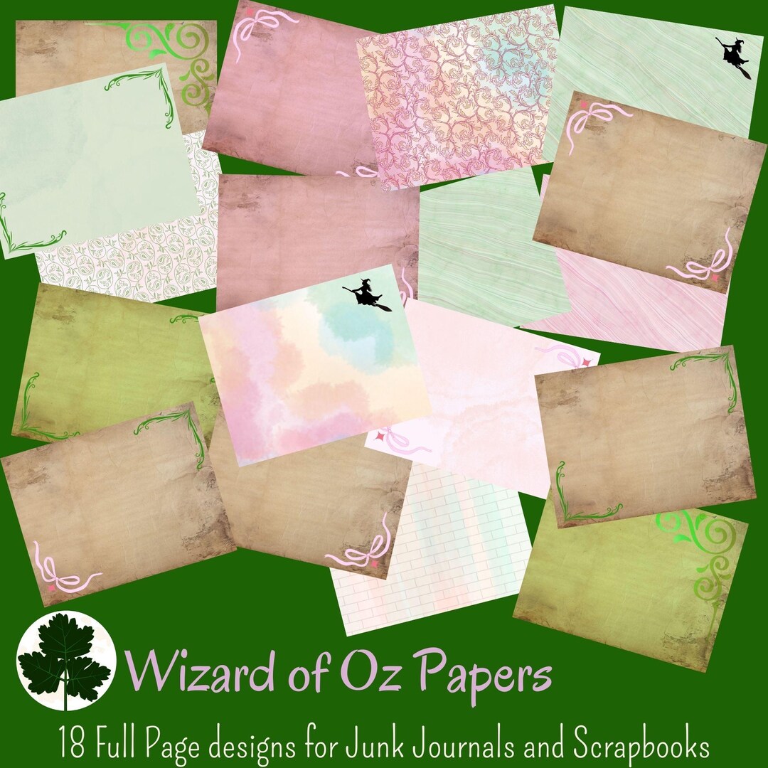 Wizard of Oz Junk Journal Pages and Papers. 18 Horizontal Journal Pages ...