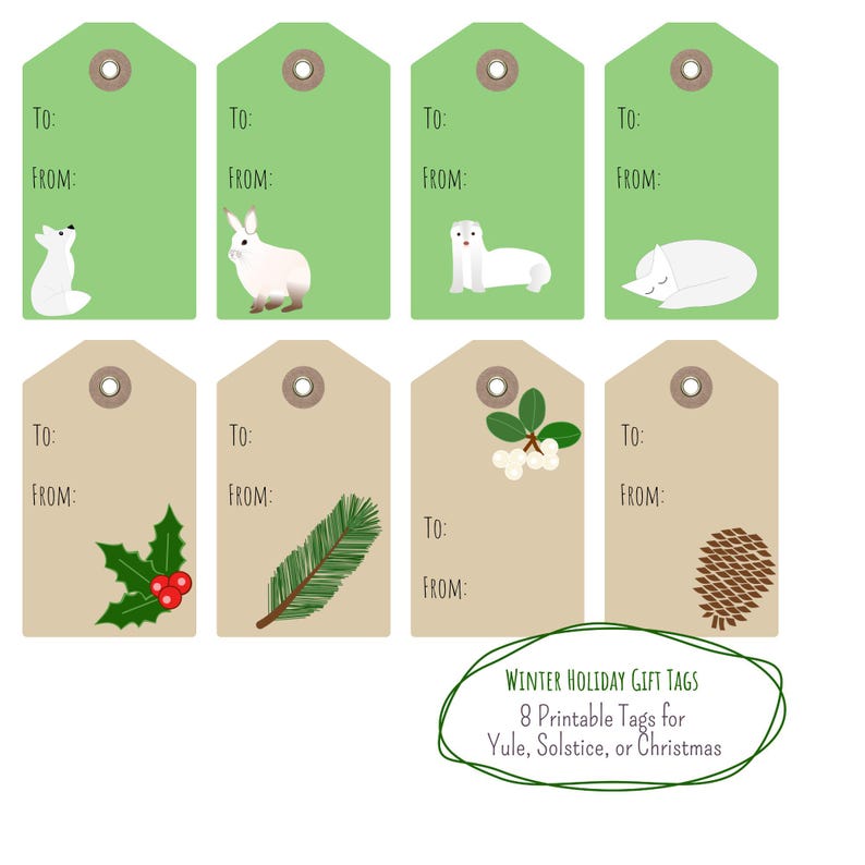 Printable Gift Tags for Yule, Solstice, or Christmas, Featuring Holly ...