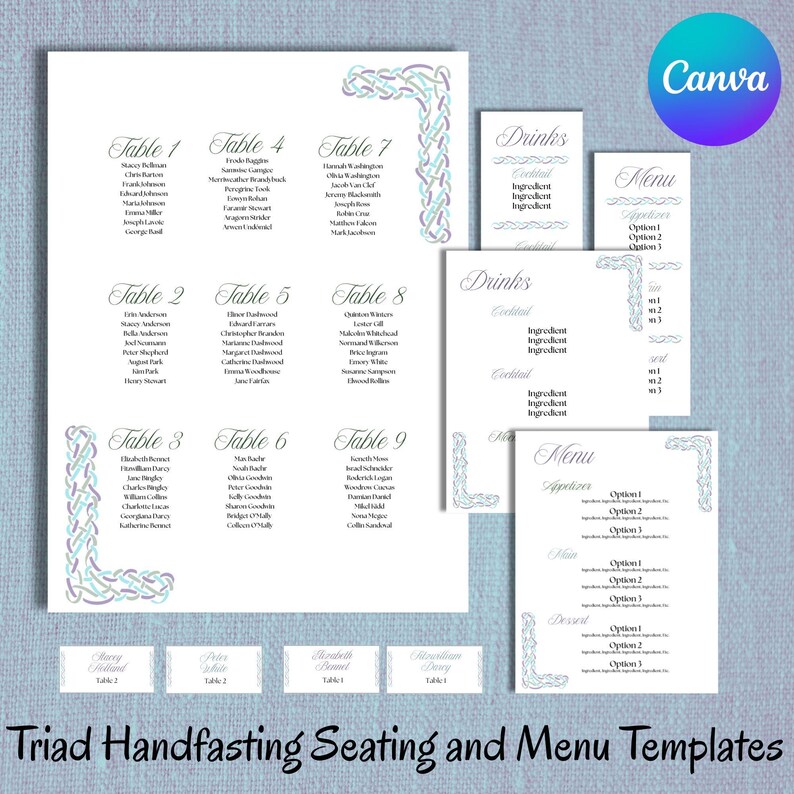 Triad Handfasting Seating and Menus, Celtic Knots, Canva Templates - Etsy