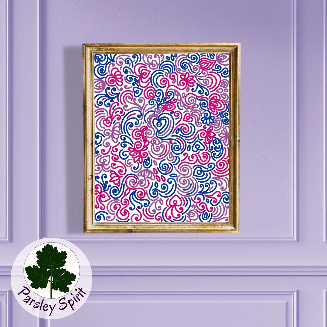 Bisexual Flag Colors Doodle Digital Art Print, Subtle Biseuxal Pride ...