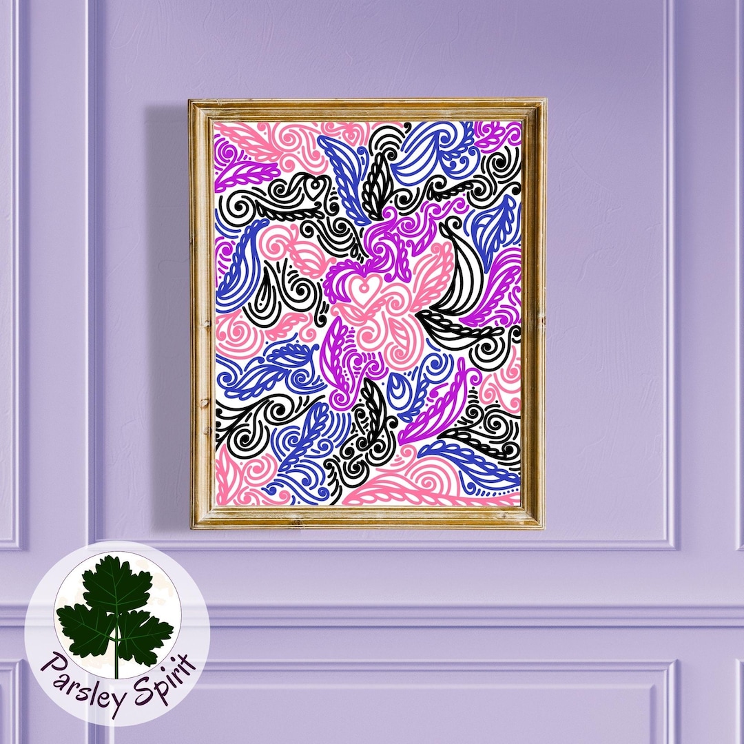 Gender Fluid Flag Colors Doodle Digital Art Print, Subtle Gender Fluid ...