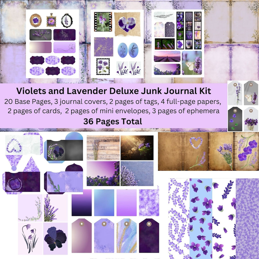 Violets and Lavender Deluxe Junk Journal Kit Digital Pages, Papers, and ...