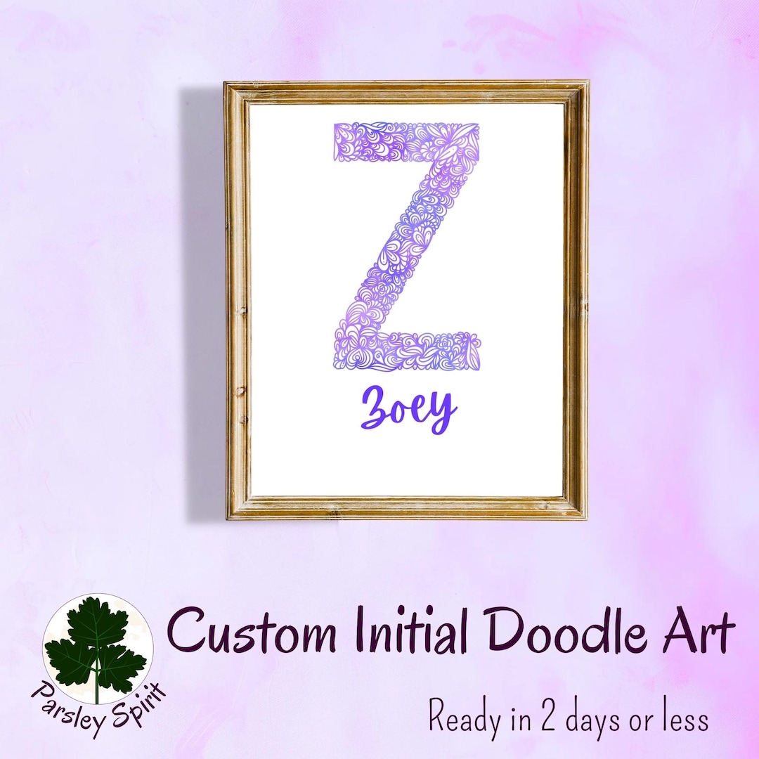 Custom Initial Doodle Art Print: Personalized Nursery Decor (digital ...