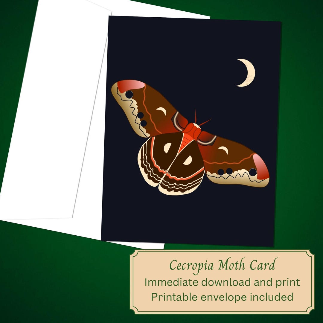 Cecropia Moth Card, Downloadable Cards, Envelope Included, Fine Art ...