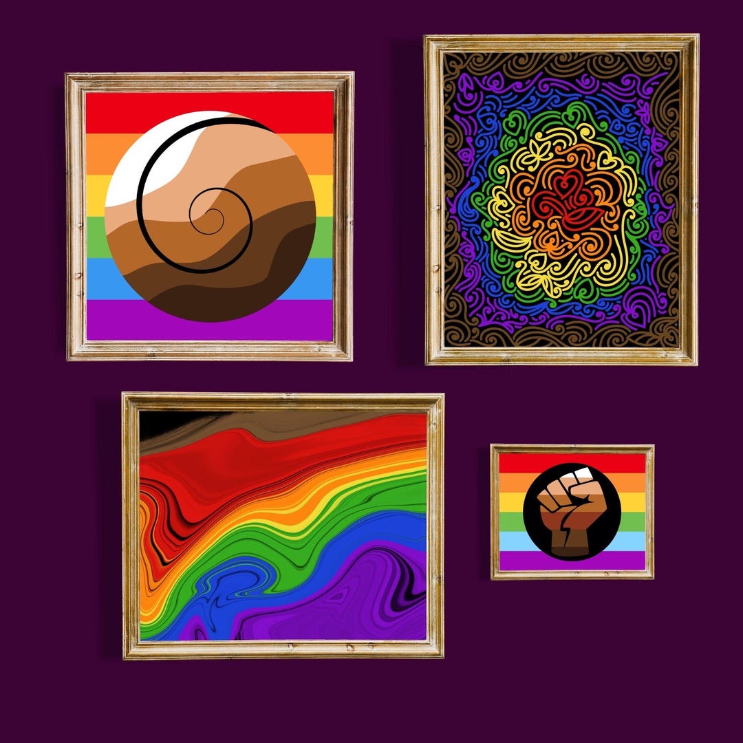 Queer BIPOC Pride Art Set: 3 Abstract Prints & Flag (digital Download ...
