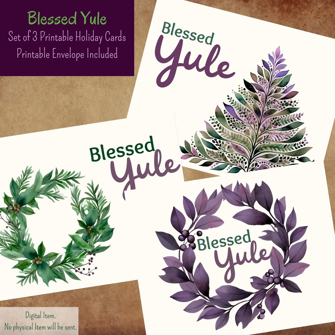 Blessed Yule Printable Cards, Plum & Pine Set (digital Download) - Etsy
