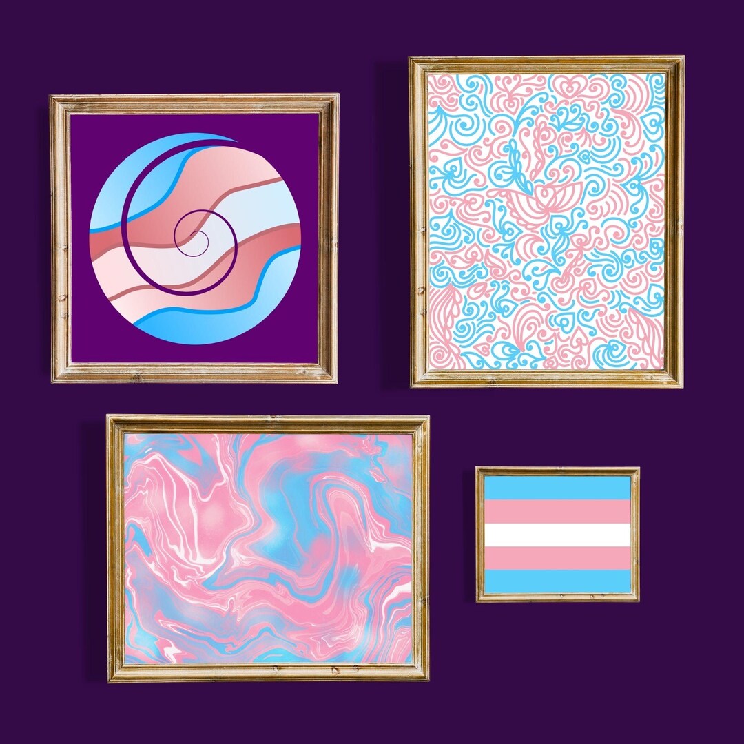 Transgender Pride Art Set: 3 Abstract Prints & Flag (digital Download ...