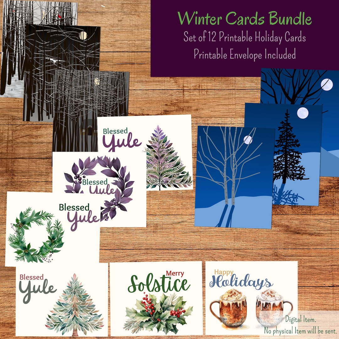 Winter Holiday Cards Bundle, Printable Envelopes (digital Download) - Etsy