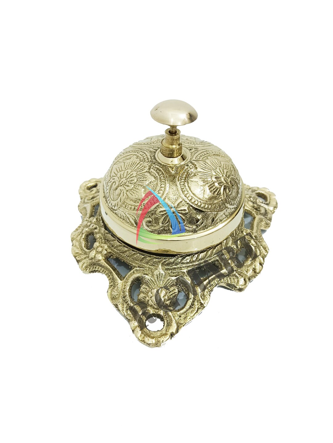 Vintage Embossed Table Desk Bell Shiny Brass Finish Bell Reception ...