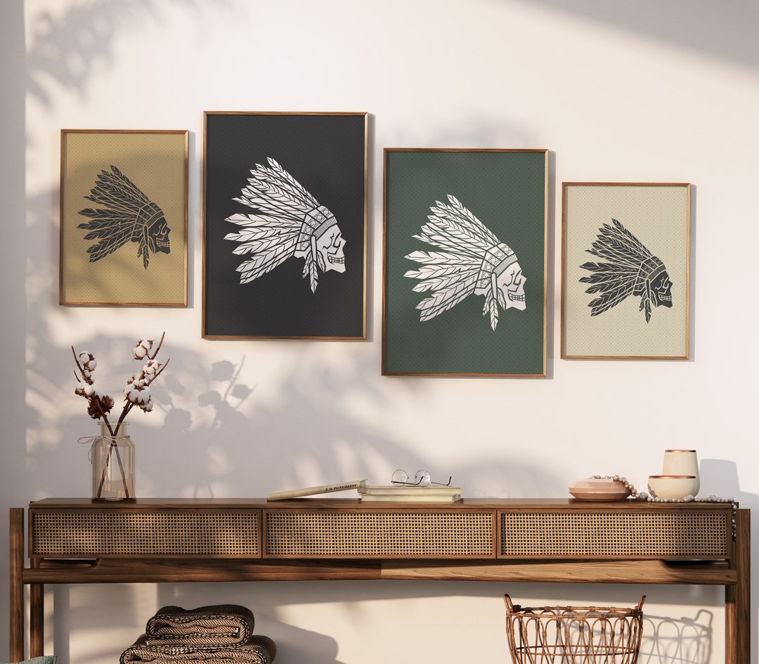 Mexican Inspired Art. Modern Wall Art Set of 4 - Skull With Penacho ...