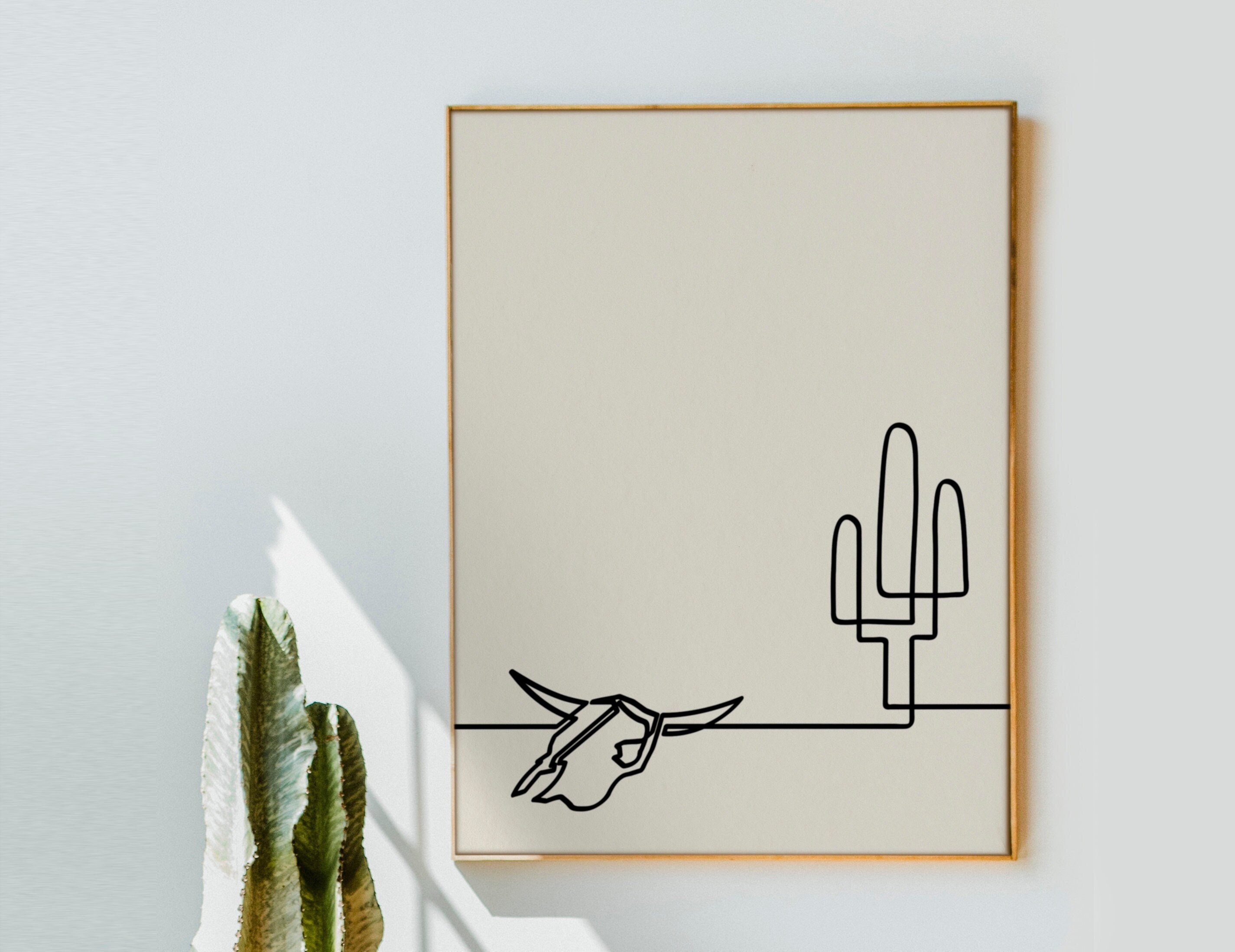 Desert Wall Art, Animal Skull Print, Cactus Poster, Continuous Line Art ...