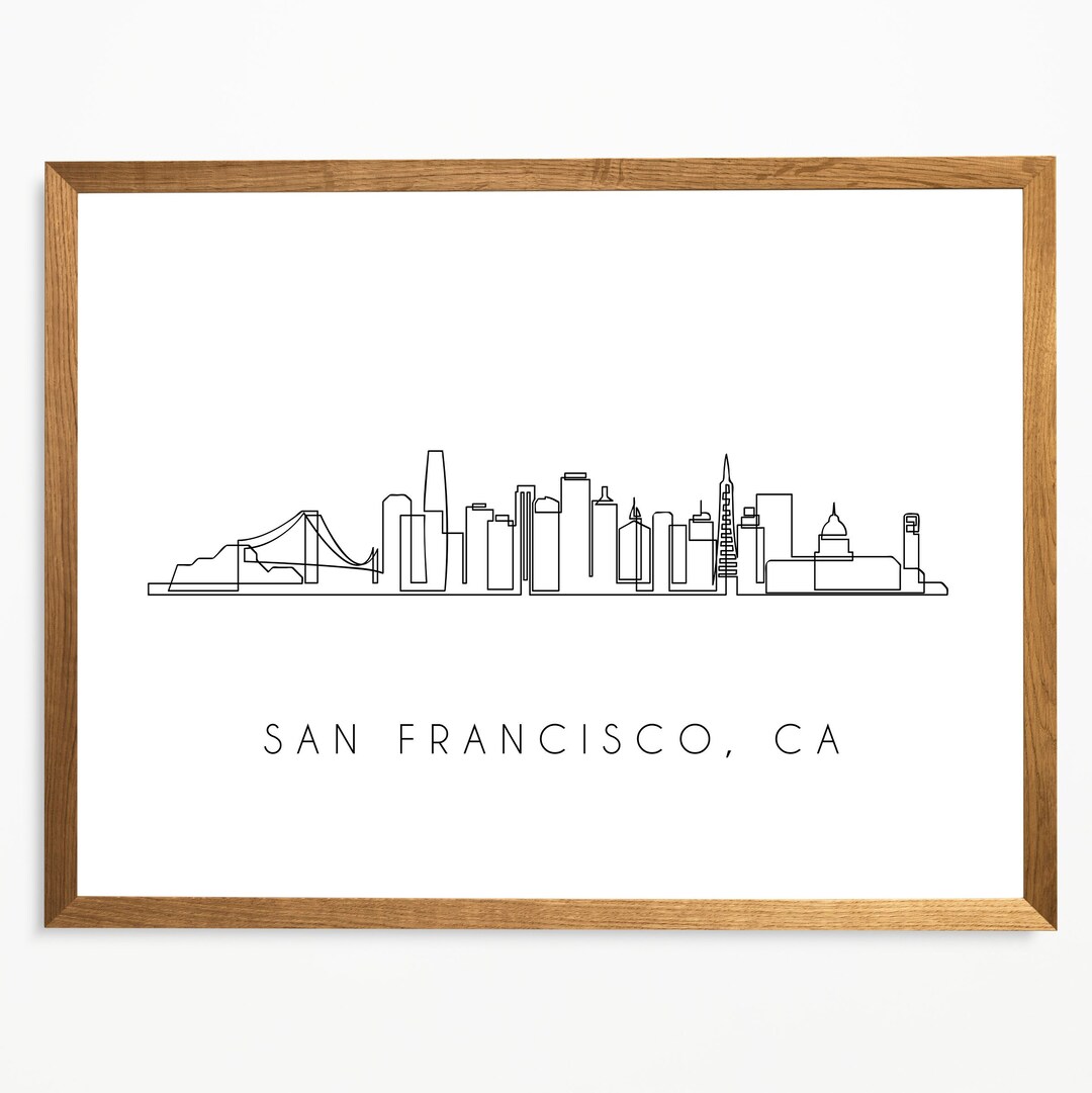 San Francisco Skyline Single Line Drawing, California Cityscape Wall ...