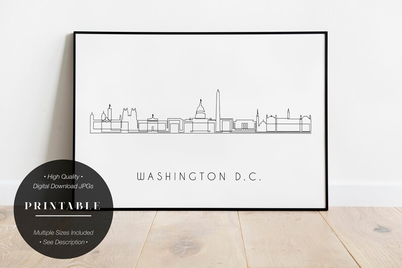Washington DC Art Print, Washington Skyline Printable, Single Line Art ...