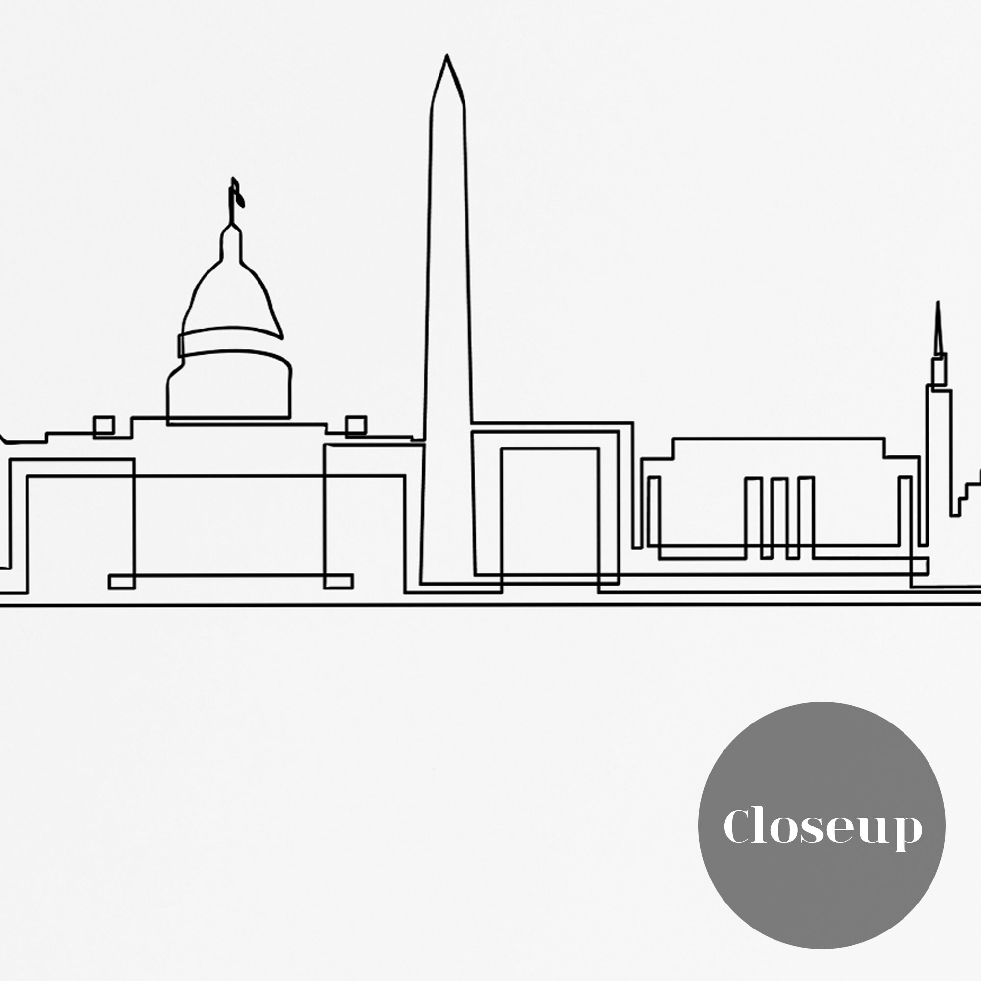 Washington DC Art Print, Washington Skyline Printable, Single Line Art ...