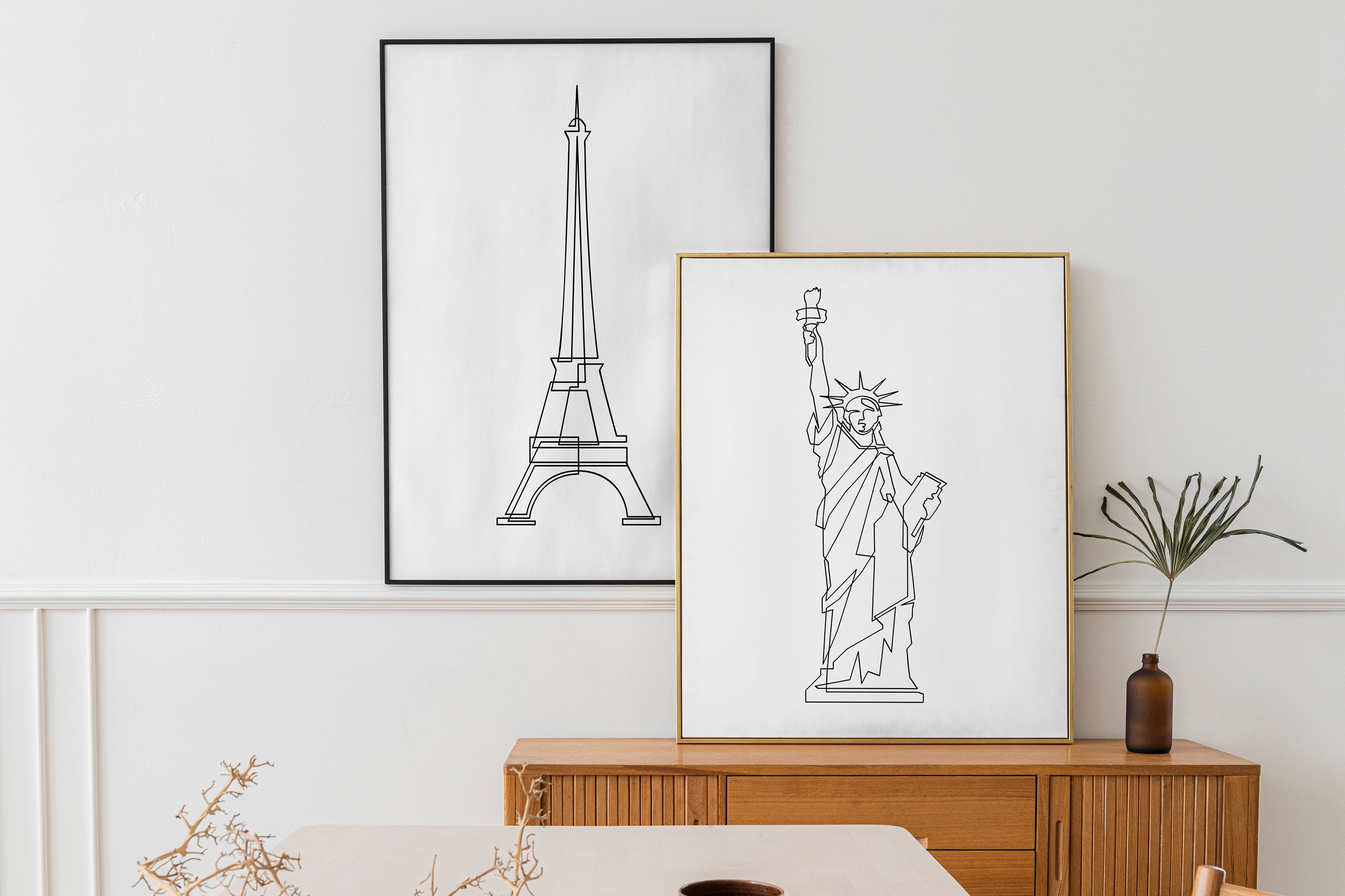 Statue of Liberty and Eiffel Tower Line Art Modern Gallery - Etsy