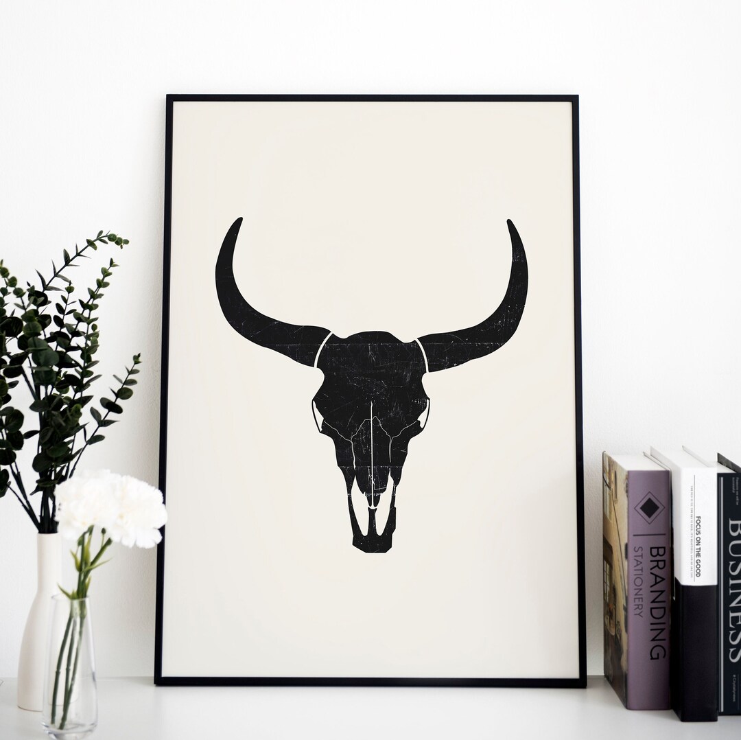 Cow Skull Print, Western Wall Art, Southwestern Decor, Cow Art, Cowboy ...