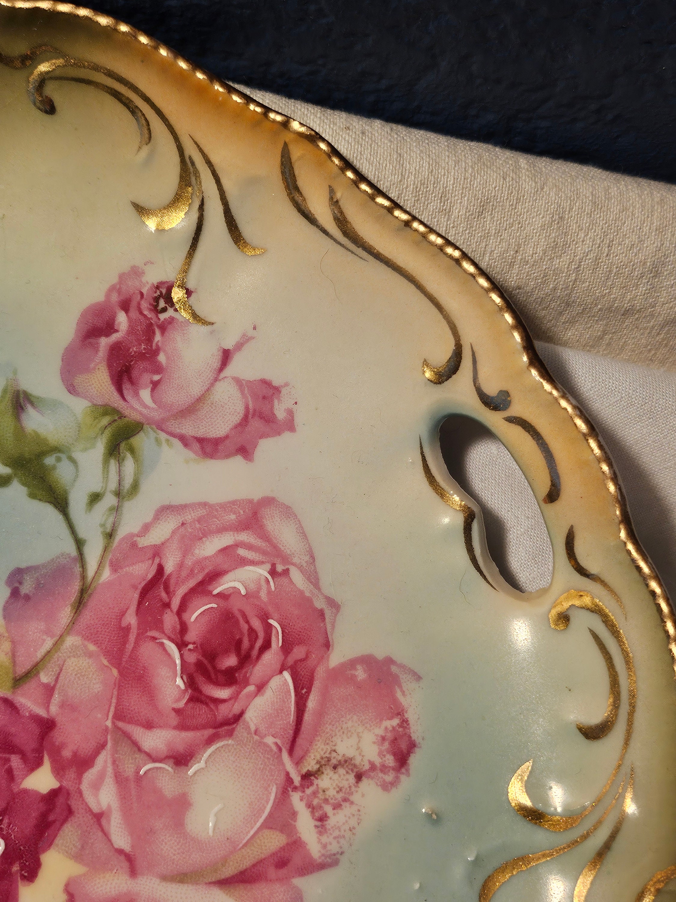 Unmarked Pink Rose Gilded Gold 9 Double-handled Cake Platter - Etsy