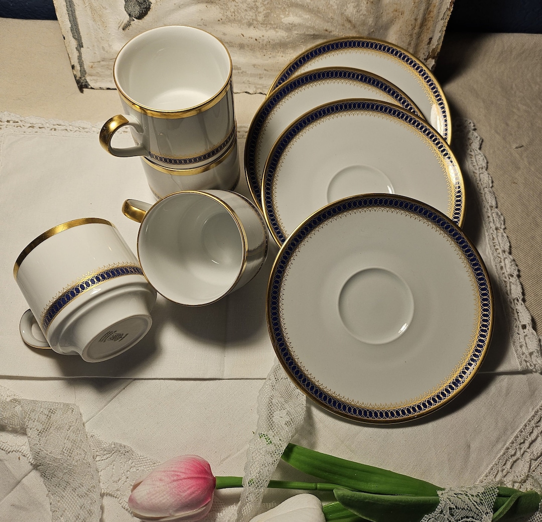 Bavaria Schumann Arzberg Germany Echt Kobalt and Gold Set of 4 Cups and ...