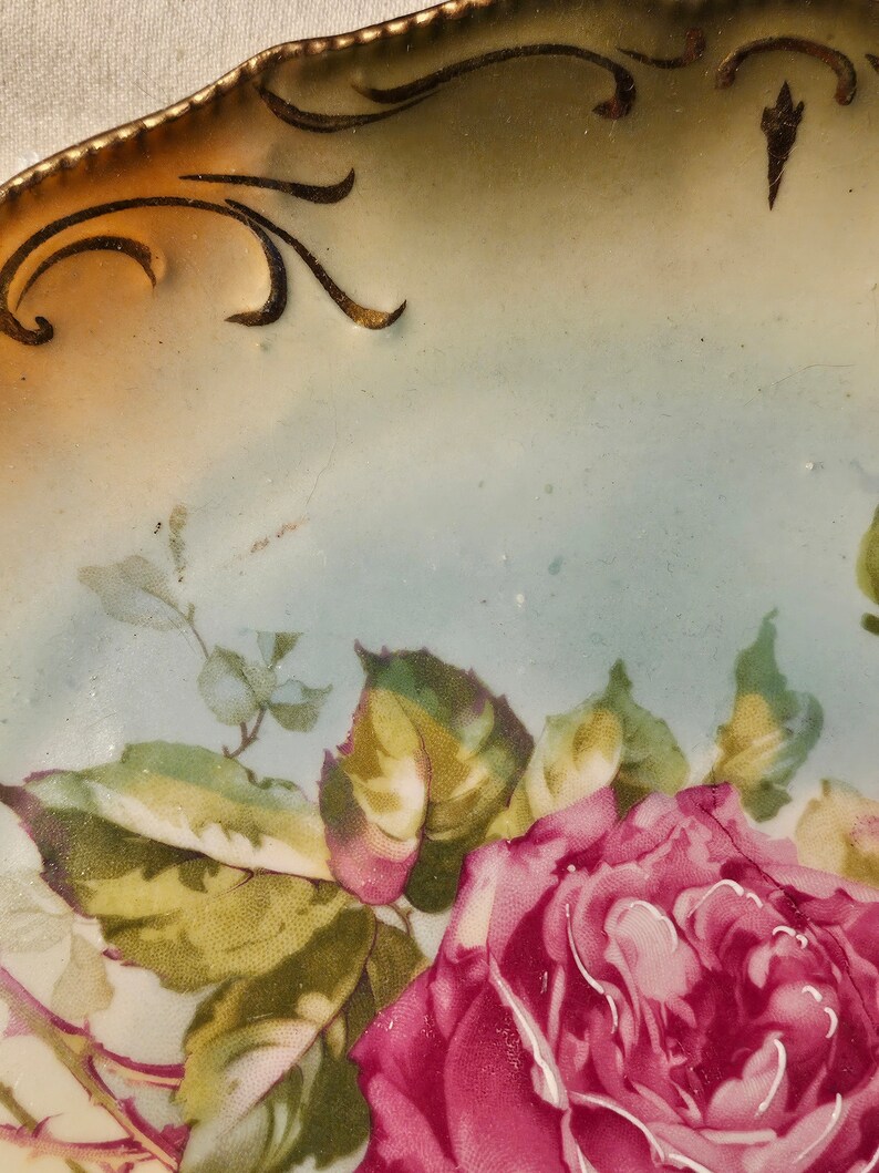 Unmarked Pink Rose Gilded Gold 9 Double-handled Cake Platter - Etsy