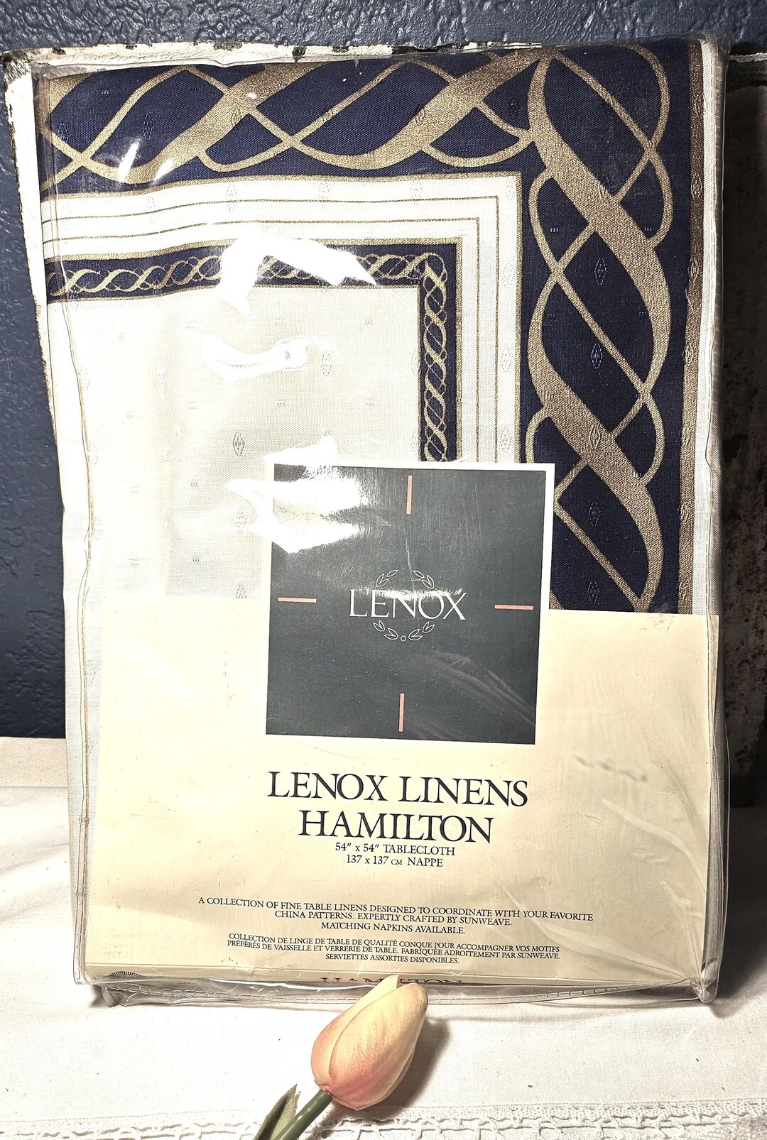 Vintage Lenox Hamilton Blue and Gold New Tablecloth and Set of 3 ...