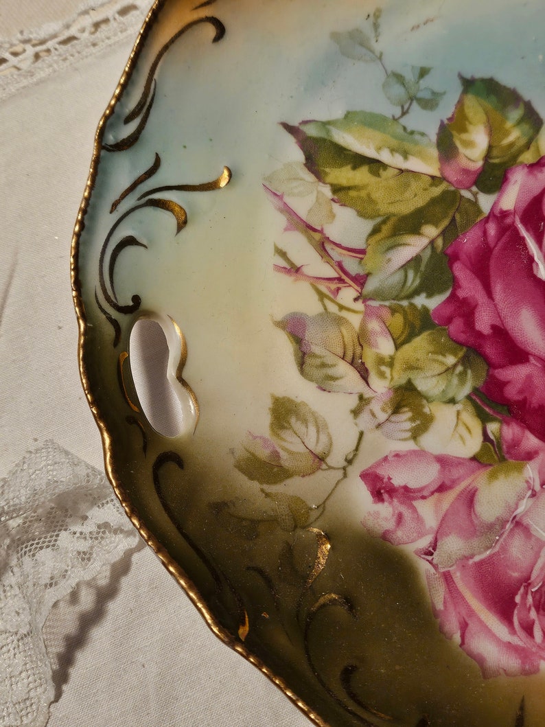 Unmarked Pink Rose Gilded Gold 9 Double-handled Cake Platter - Etsy