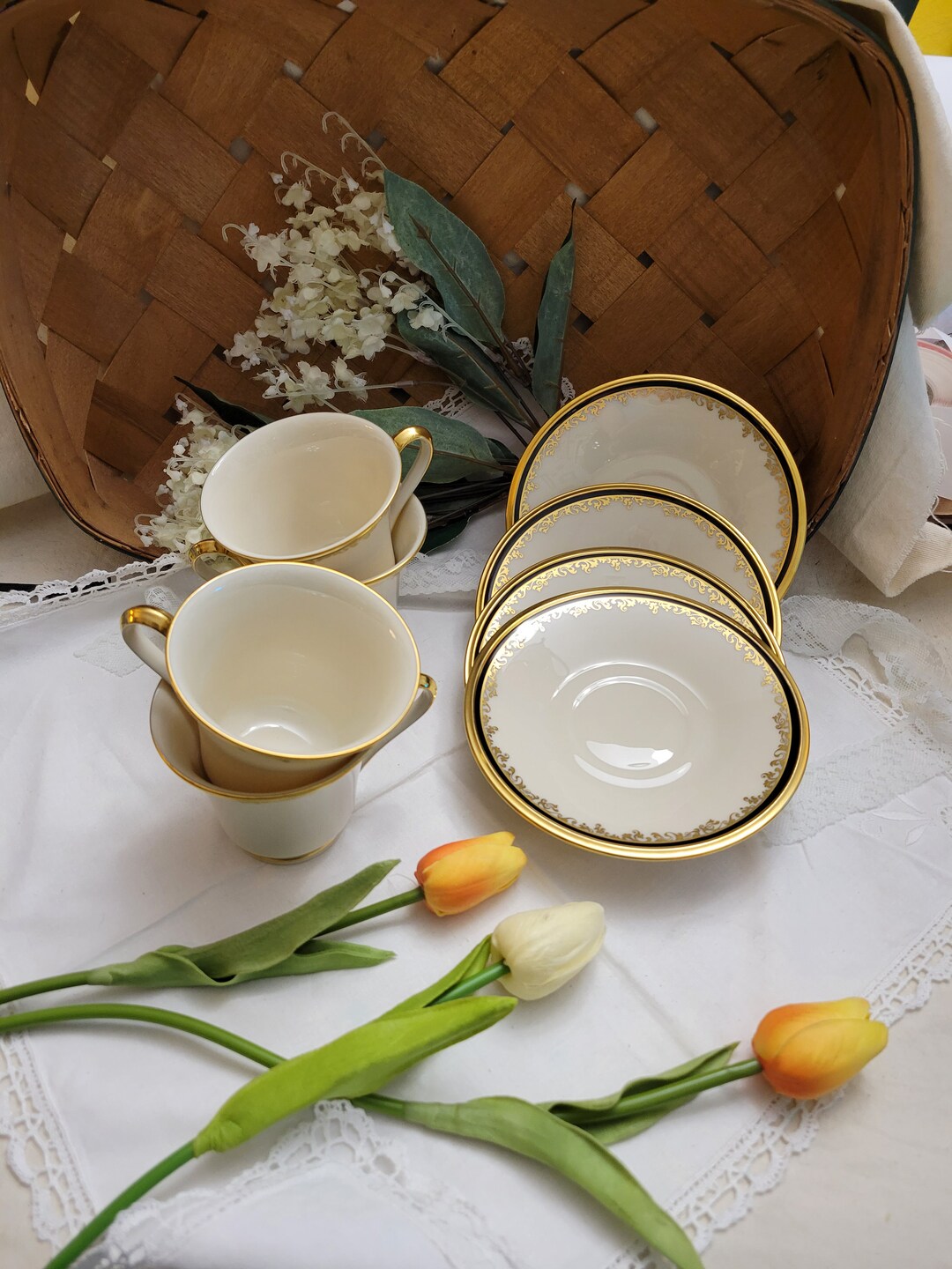 Lenox eclipse Set of 4 Cups and Saucers - Etsy