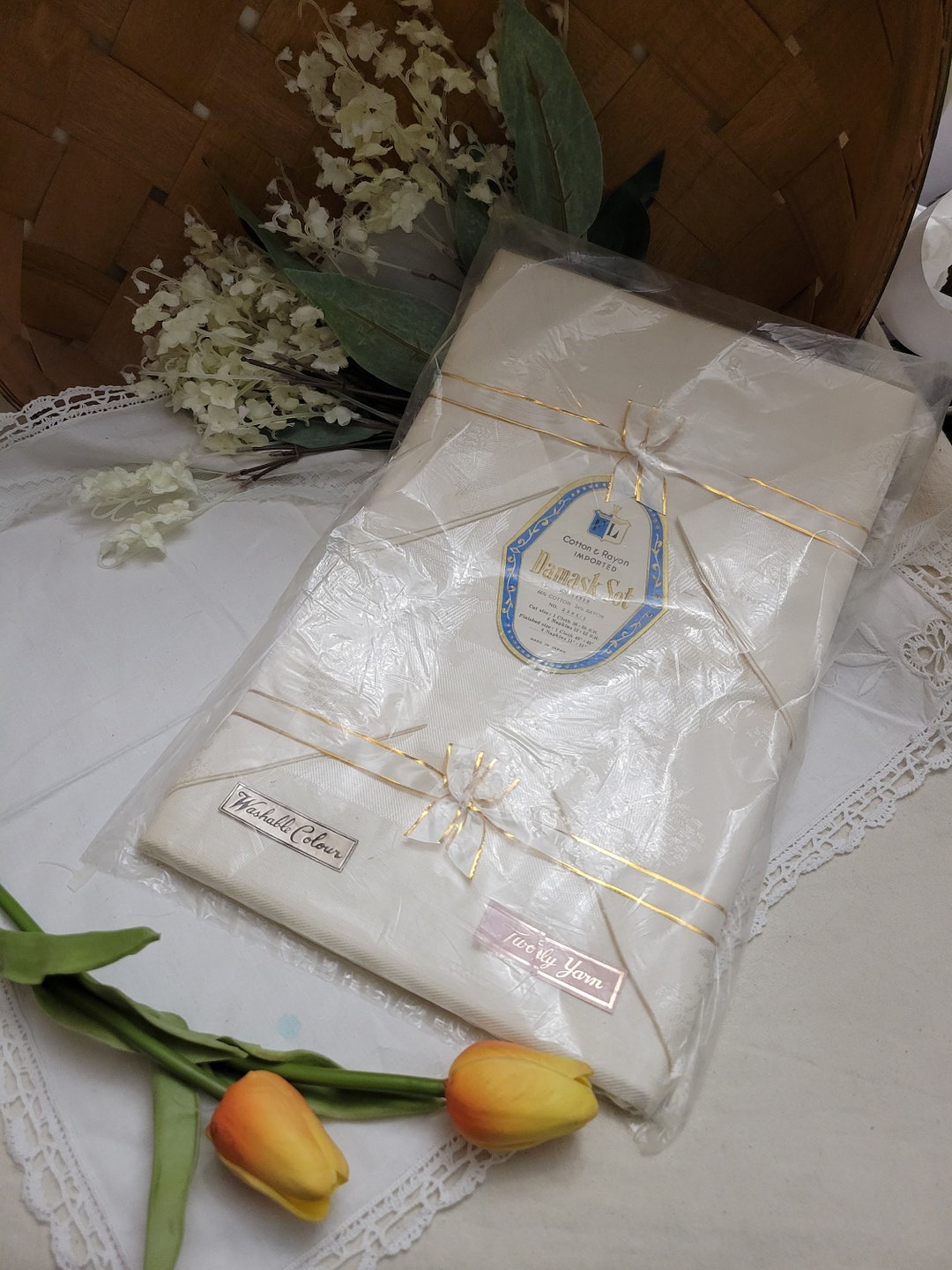 Vintage Brand New in Package Damask Set Tablecloth and 4 - Etsy