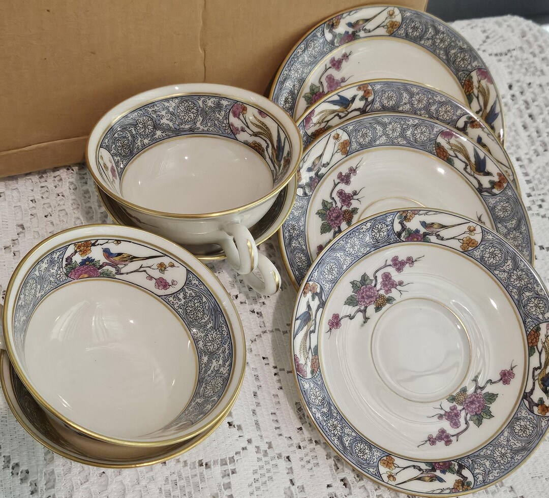 Antique Lenox "ming" Set of 4 Footed Cups and Saucers - Etsy
