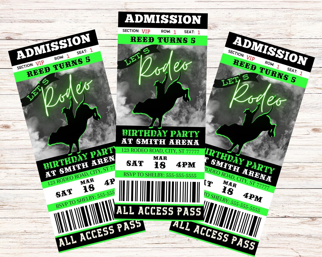 Rodeo Ticket Invitation Green - Etsy