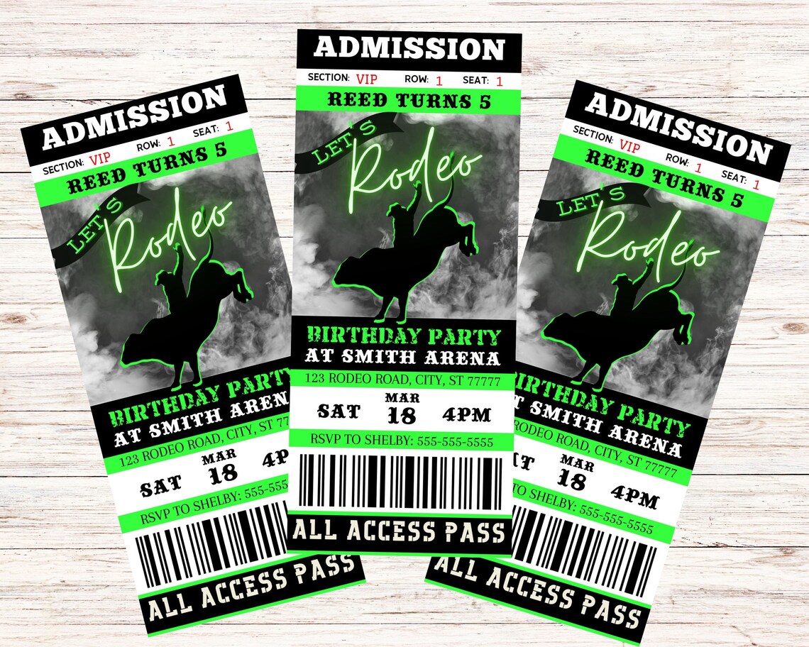 Rodeo Ticket Invitation Green - Etsy
