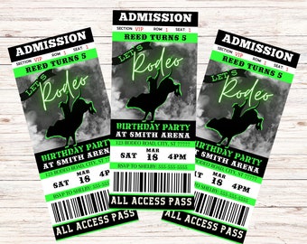 Western Rodeo Ticket Invitation Birthday Party Cowboy Cowgirl instant ...
