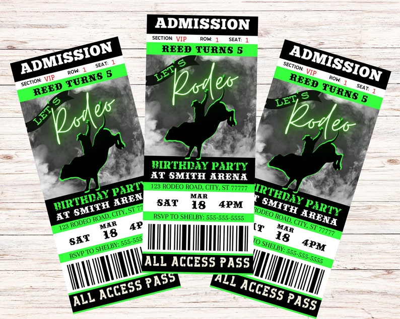Rodeo Ticket Invitation Green - Etsy
